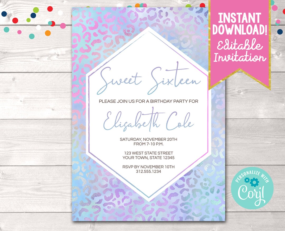 Editable Iridescent Leopard Birthday Party Invitation - Etsy
