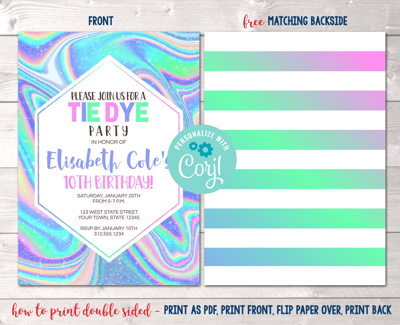 Editable Tie Dye Birthday Party Invitation Instant Download - Etsy