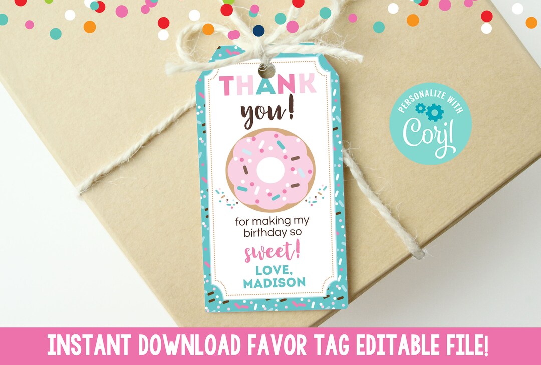 Instant Download Donut Party Favor Tag Editable Text, Kids Printable ...