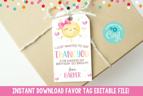 Editable Sunshine Favor Tag Instant Download Birthday Party Favor Tag ...
