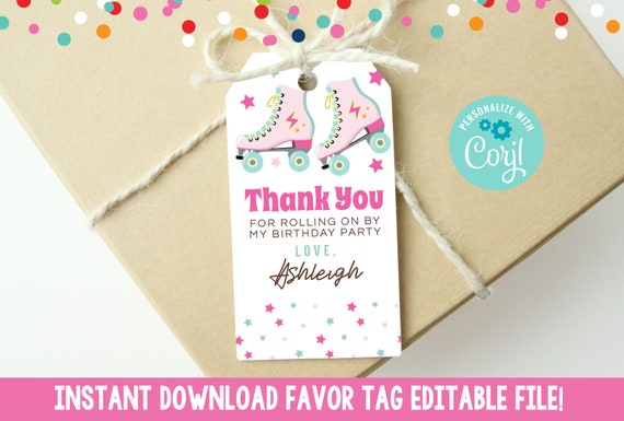 Instant Download Retro Roller Skating Birthday Party Favor Tags ...
