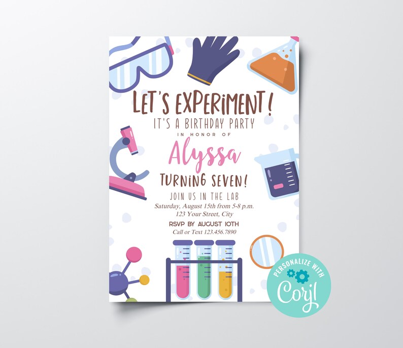Science Birthday Party Invitation: Editable Experiment Lab (digital ...