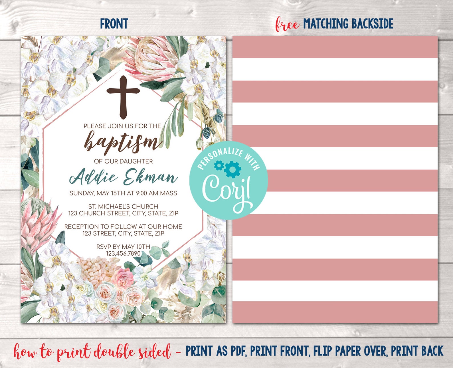 Editable Baptism Invitation Instant Download Floral Baptism - Etsy