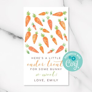 Editable Watercolor Carrots Easter Favor Tag, Printable Easter Bunny ...