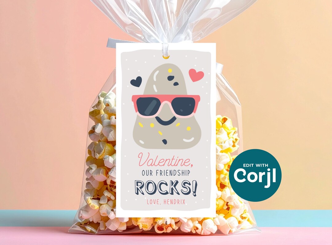Editable Friendship Rocks Valentine Tag: Printable Favor Card (instant ...