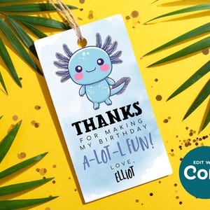 Editable Axolotl Birthday Favor Tag: Instant Download - Etsy