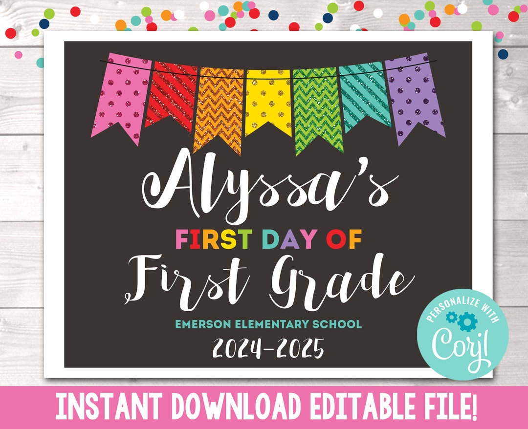 Printable Girls First Day of School Photo Prop Sign, Instant Download ...