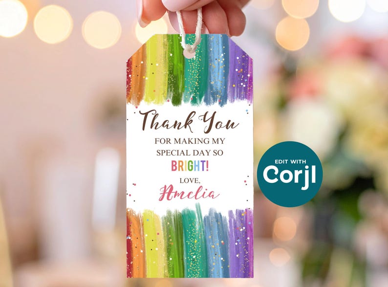 Rainbow Birthday Favor Tag: Editable Printable Gift Tag (instant ...