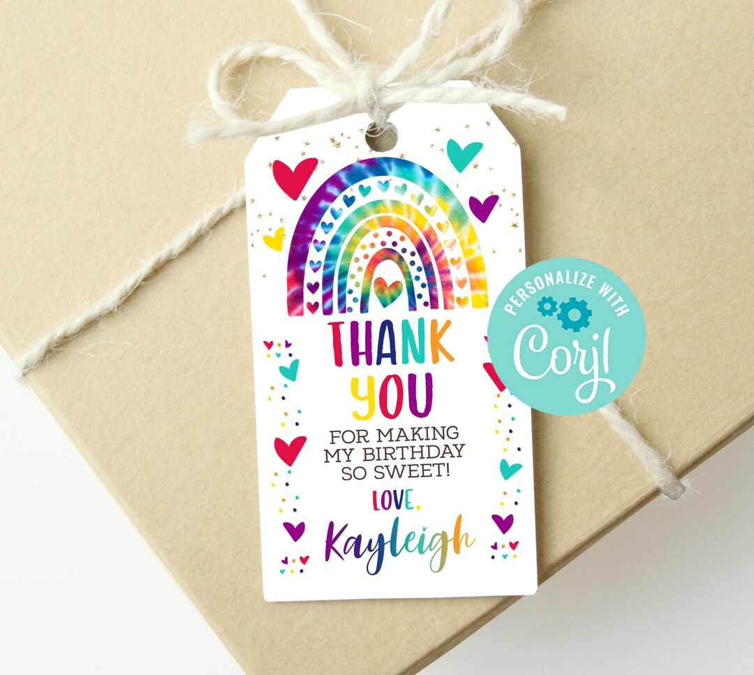Editable Tie Dye Favor Tag, Printable Tie Dye Birthday Party Favor Tag ...