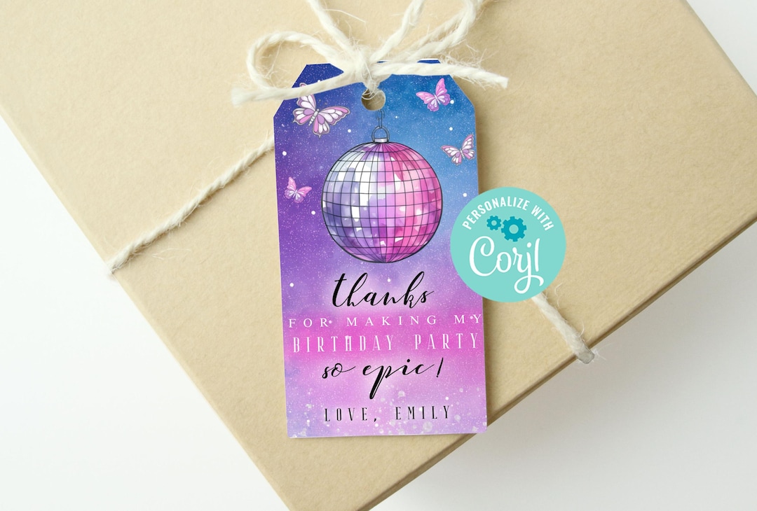 Editable Disco Ball Birthday Party Favor Tag, Printable Girls Tween ...