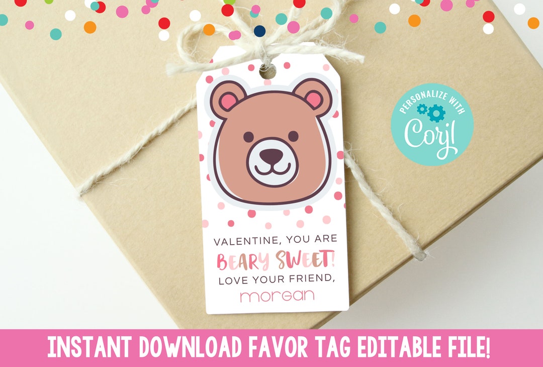 Editable Kids Beary Sweet Valentines Day Cards, Printable Cute Bear ...