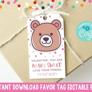 Editable Kids Beary Sweet Valentines Day Cards, Printable Cute Bear ...