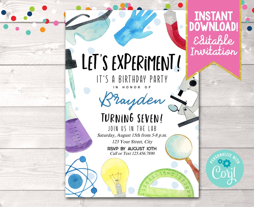 Boys Science Birthday Party Invitation, Editable Science Lab Birthday ...