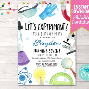 Boys Science Birthday Party Invitation, Editable Science Lab Birthday ...