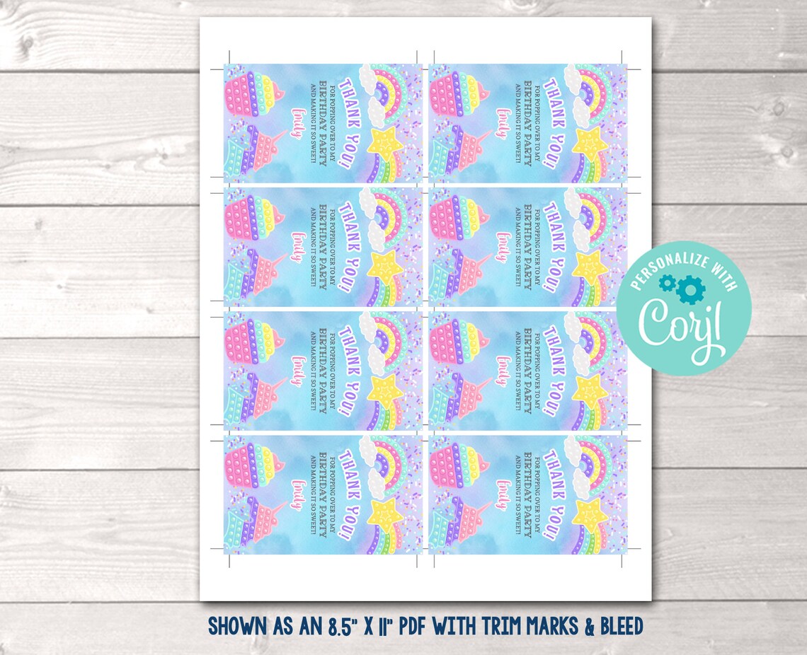 Editable Pop It Party Favor Tag Instant Download Girls | Etsy