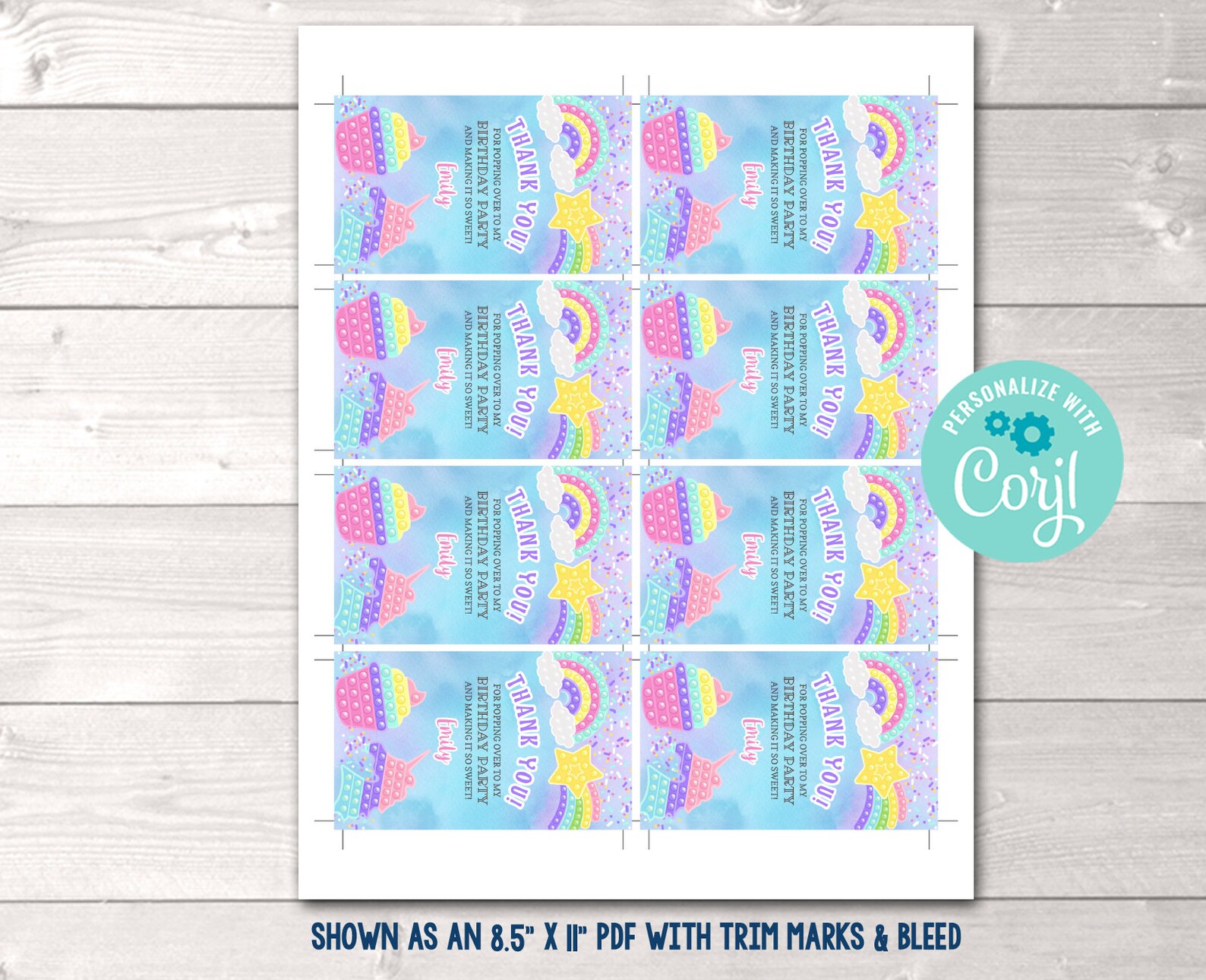 Editable Pop It Party Favor Tag Instant Download Girls | Etsy