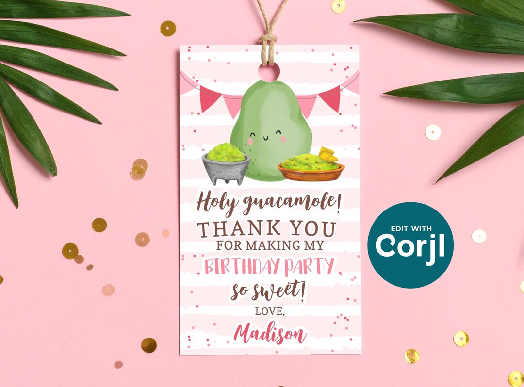 Editable Avocado Birthday Favor Tags: Holy Guacamole (digital Download ...