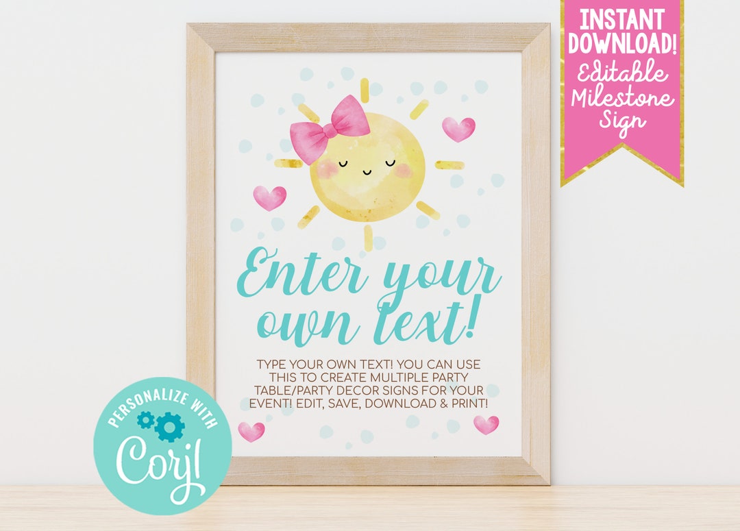 Editable Sunshine Party Table Decor Signs, Printable Girls Sun Sunshine ...