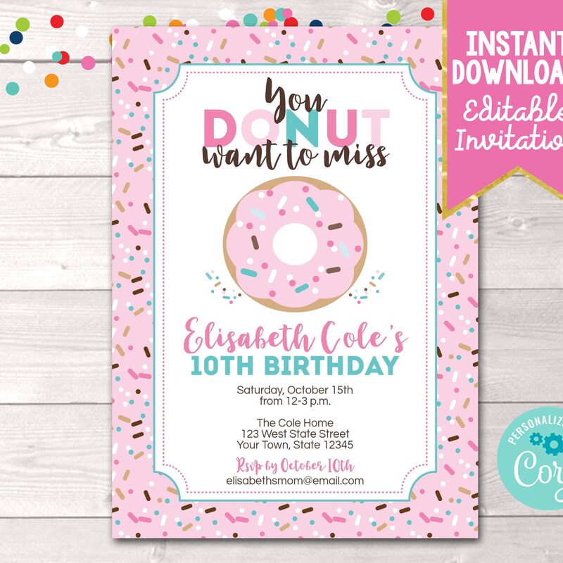 Donut Party Invitations - Etsy