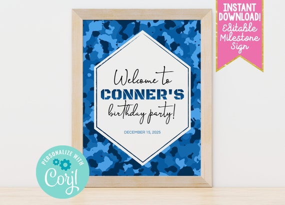 Printable Camo Party Welcome Sign Template PDF, Instant Download Boys ...