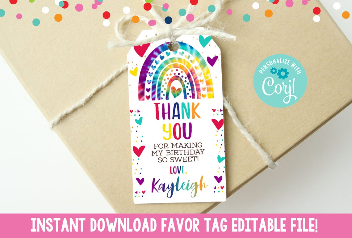 Editable Tie Dye Favor Tag Printable Tie Dye Birthday Party - Etsy