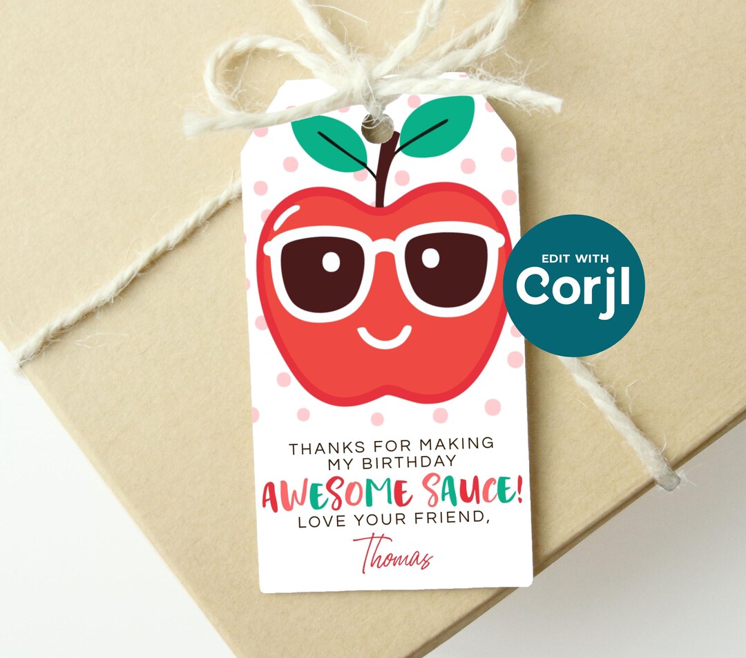 Editable Apple Birthday Favor Tags, Printable Corjl Template (instant ...