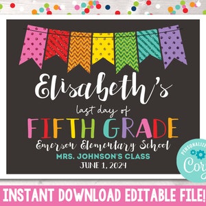 Printable Last Day of Kindergarten Sign, Editable Last Day of School ...