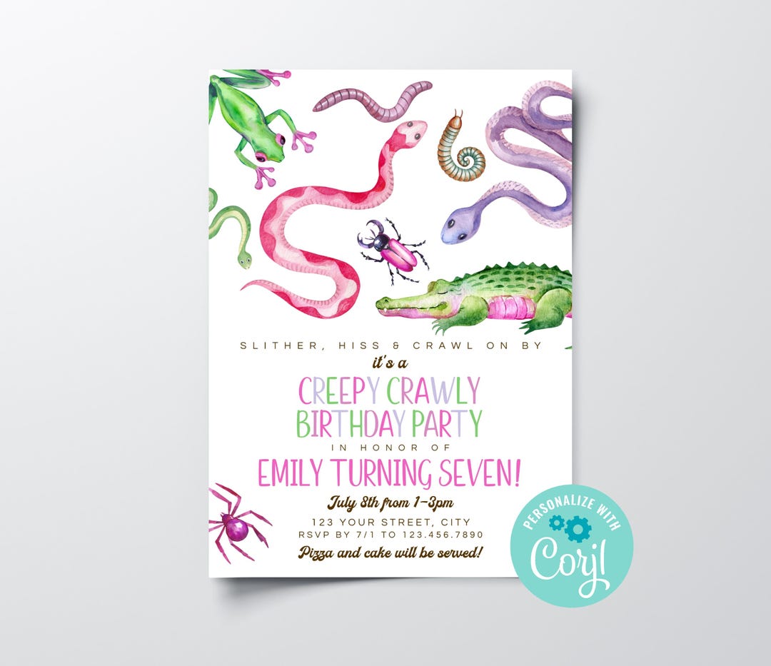 Editable Girls Creepy Crawly Birthday Party Invitation, Printable ...