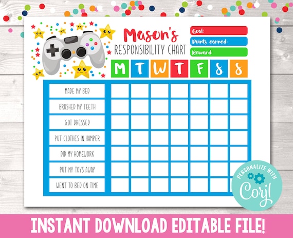 Instant Download Reward Chart Editable Video Game Controller | Etsy