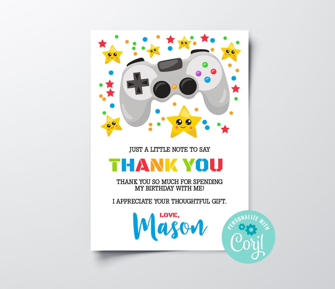 Instant Download Gamer Thank You Card, Editable Boys Video Game Thank ...