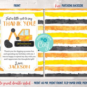 Instant Download Boys Construction Thank You Card, Dig up Fun Thank You ...