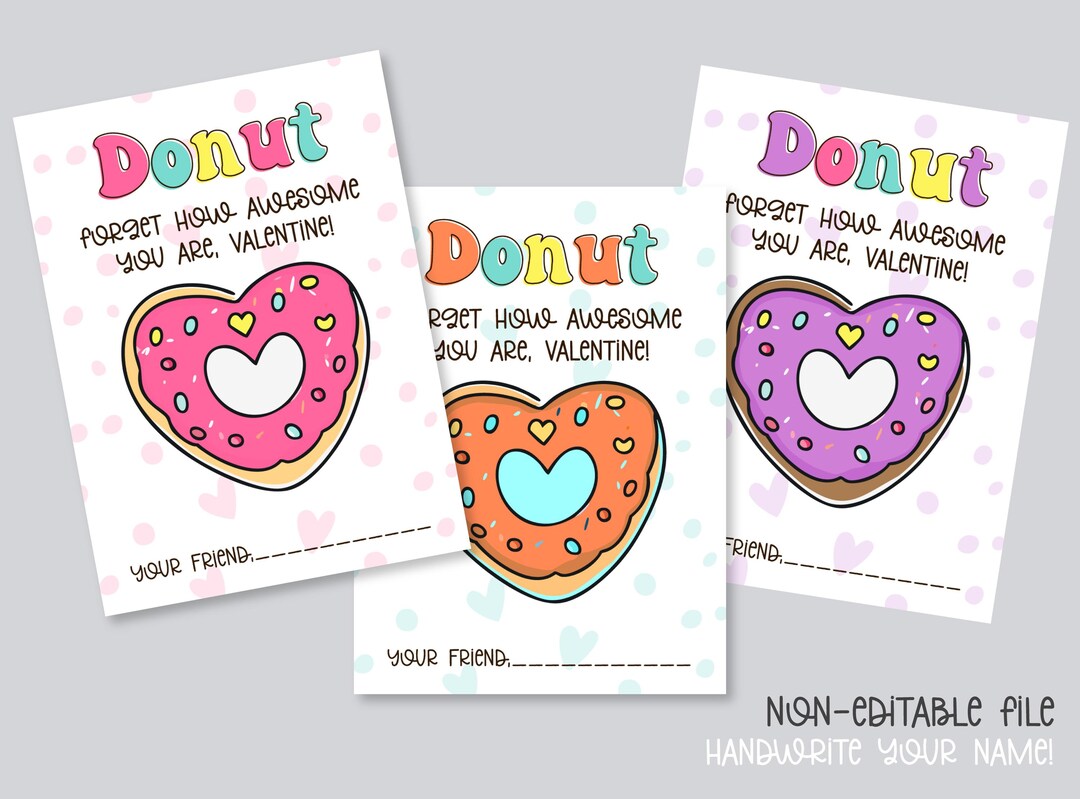 Printable Kids Valentines Day Cards, Cute Donuts Valentines Tags for ...