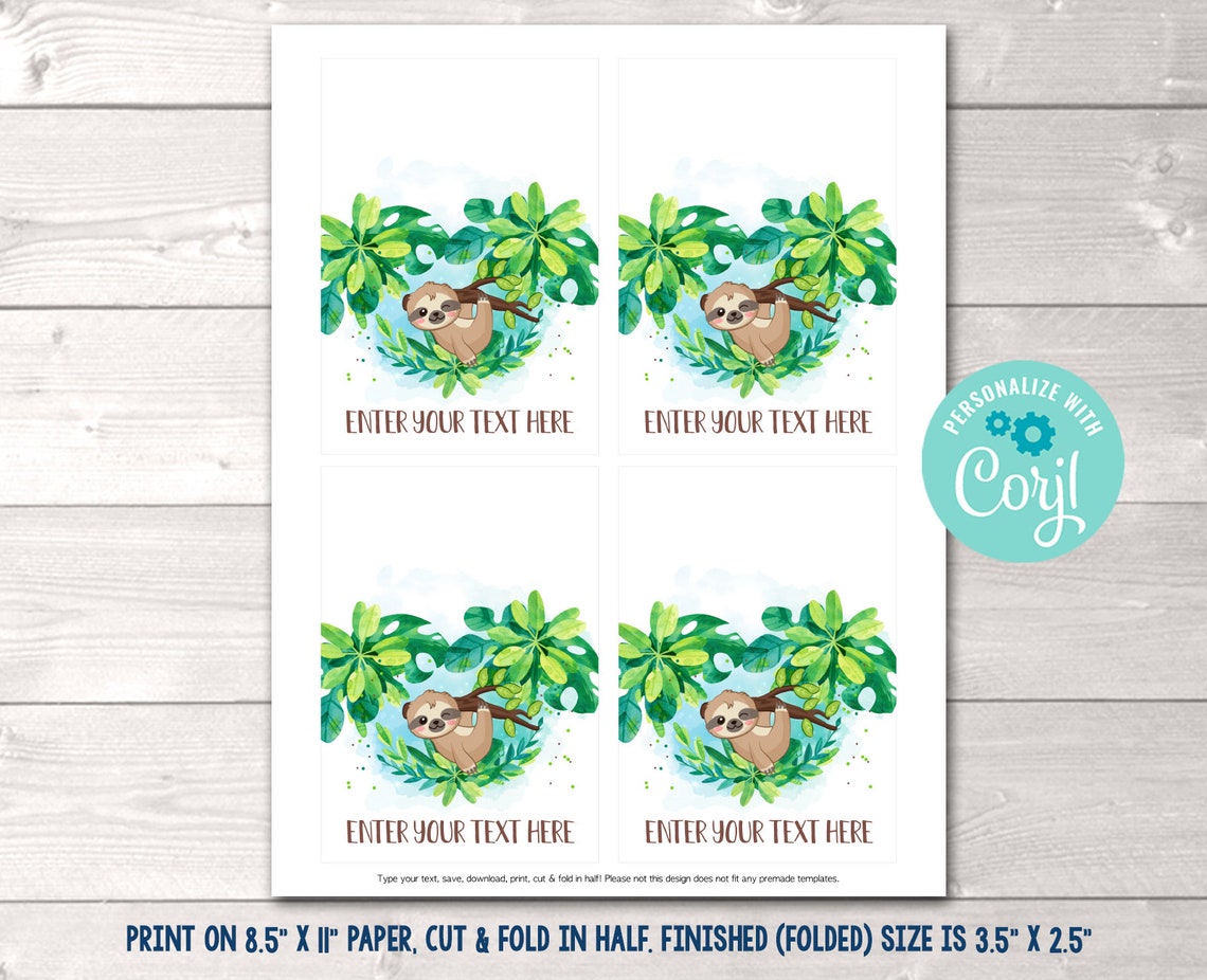 Instant Download Sloth Buffet Cards Printable Sloth Birthday | Etsy