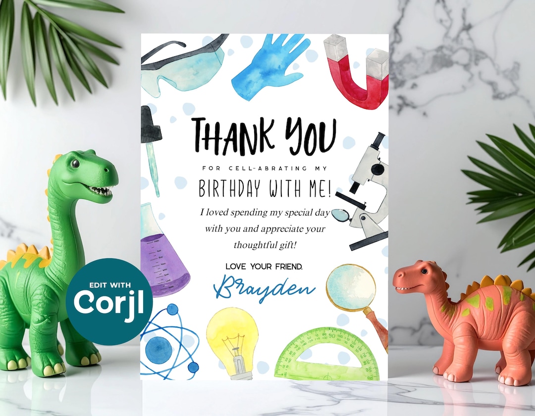 Editable Science Birthday Thank You Card (instant Download) - Etsy