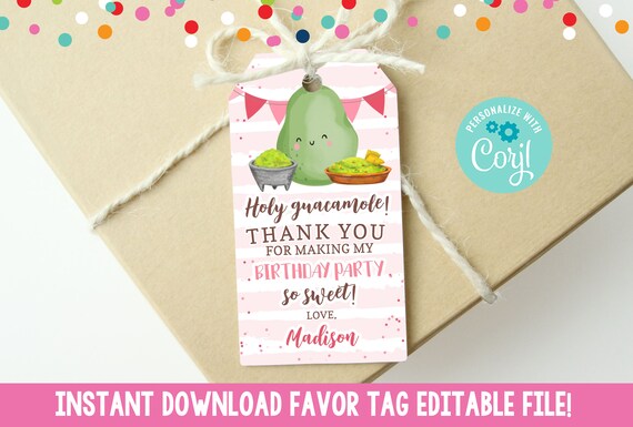 Printable Avocado Favor Tags, Editable Holy Guacamole Girls Avocado ...