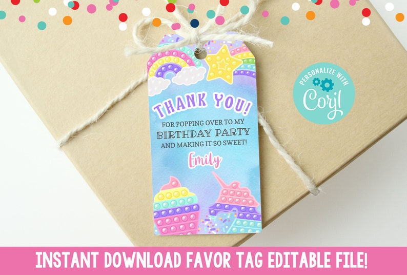 Editable Pop It Party Favor Tag Instant Download Girls | Etsy