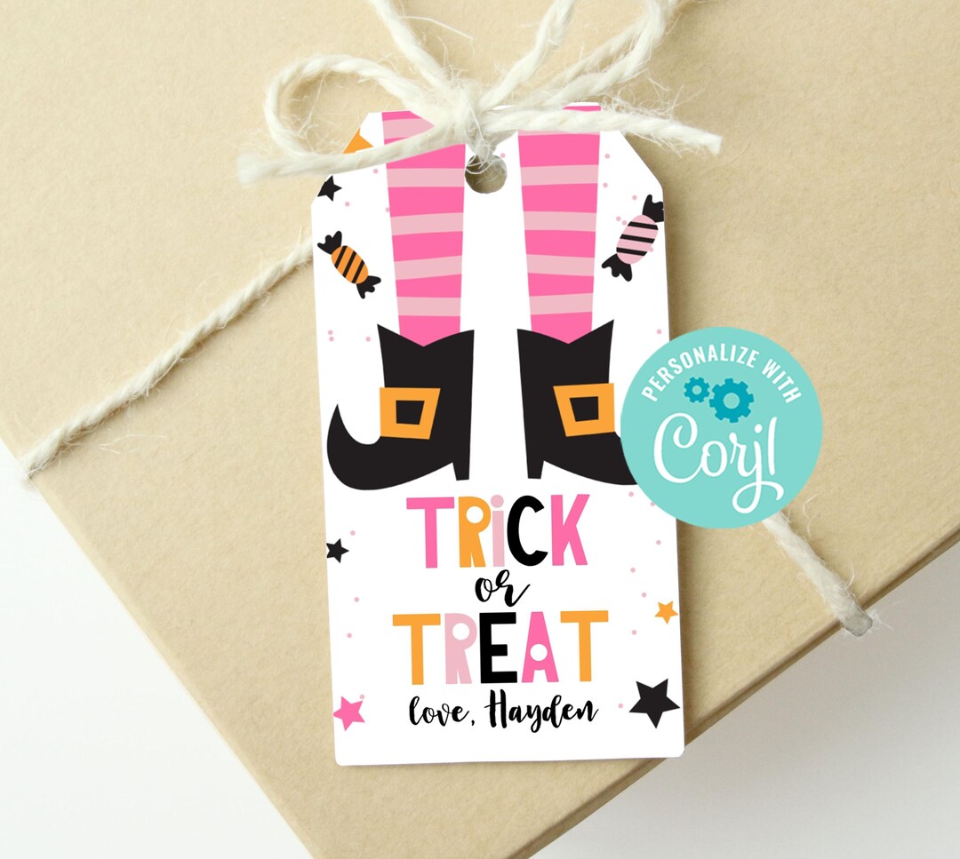 Editable Witch Halloween Trick or Treat Favor Tag, Instant Download ...