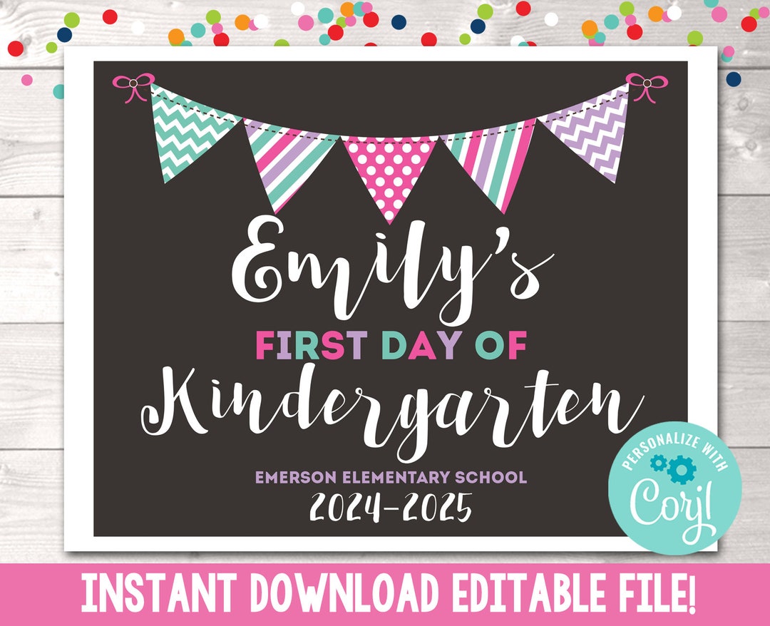 Girls First Day of School Sign, Printable Girls First Day of School ...