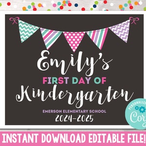 Girls First Day of School Sign, Printable Girls First Day of School ...
