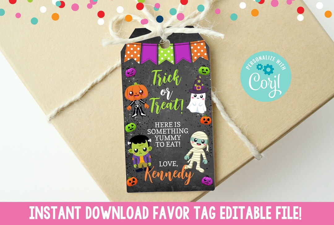 Editable Halloween Trick or Treat Favor Tags Instant Download - Etsy
