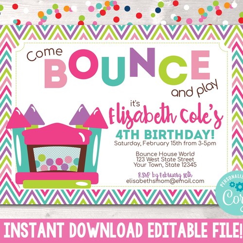 Bounce Birthday Party Invitation Instant Download & Editable - Etsy
