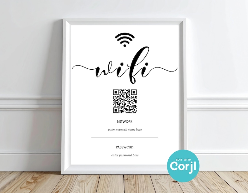 Editable Wifi Password Sign With QR Code | Vacation Rental (digital Download) - Etsy