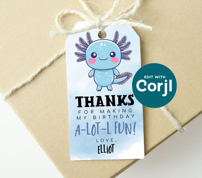 Editable Axolotl Birthday Favor Tag: Instant Download - Etsy