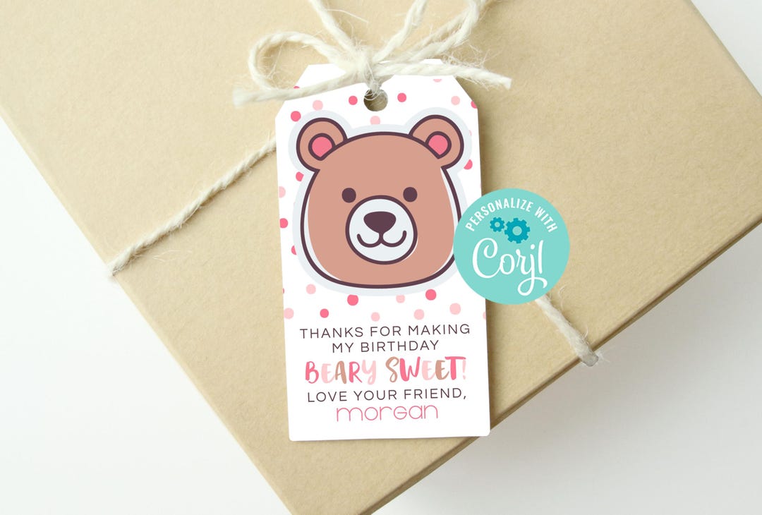 Editable Beary Sweet Birthday Party Favor Tag Instant Download Girls ...