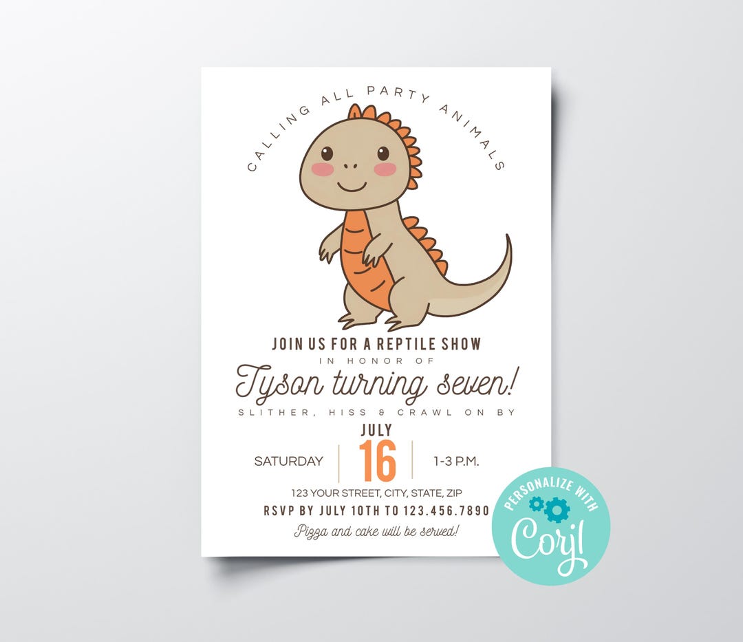Bearded Dragon Birthday Invitation: Reptile Party Invite (editable ...
