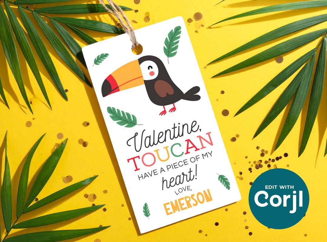 Editable Classroom Party Valentine Cards, Printable PDF Toucan ...