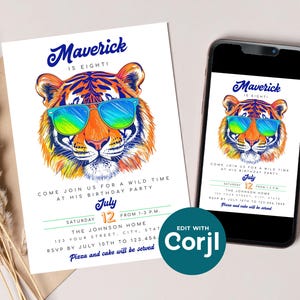 Tiger Birthday Party Invitation: Preppy Retro Style (editable) Print or ...
