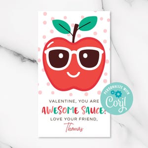 Editable Kids Awesome Sauce Valentines Day Cards, Printable Applesauce ...