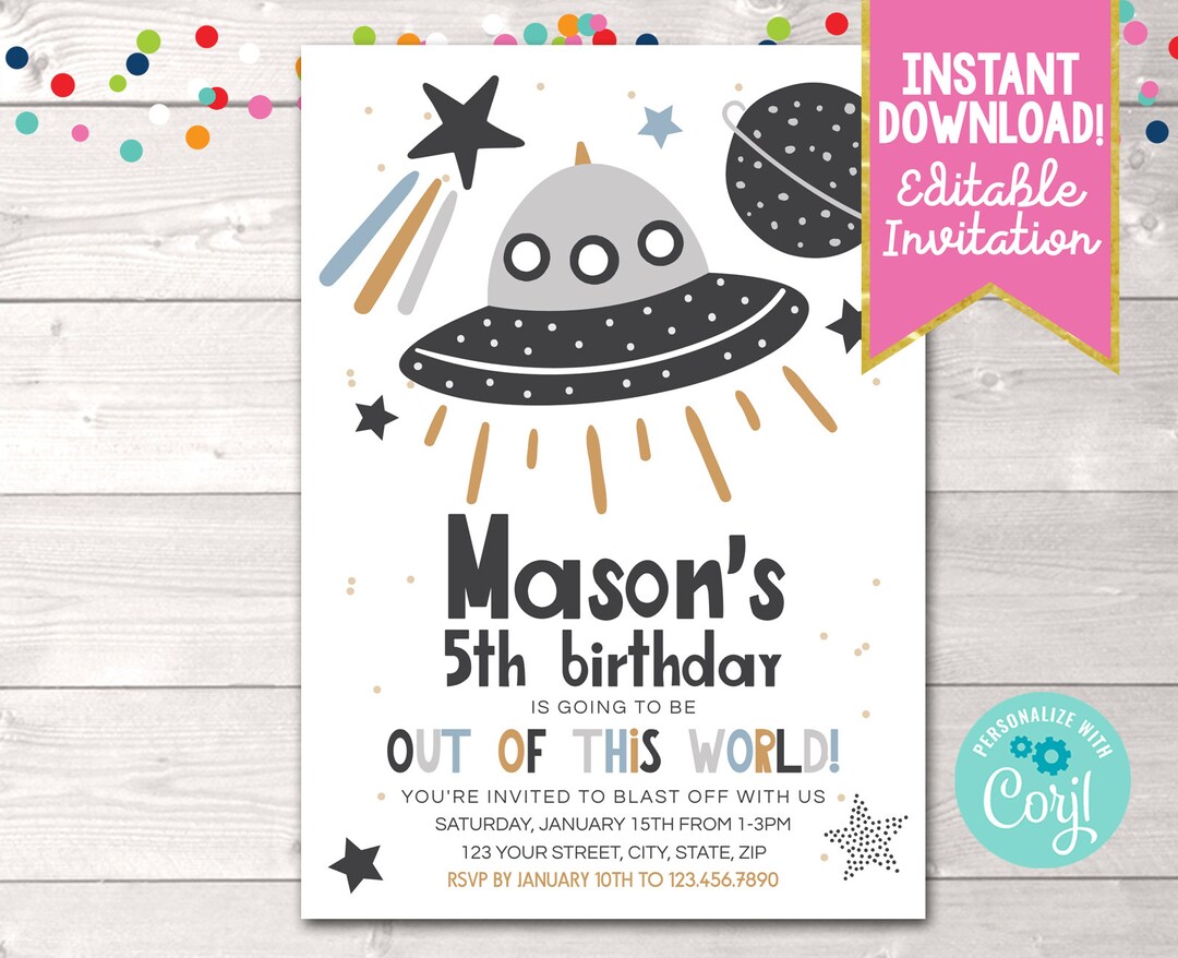 Editable Space Birthday Party Invitation, Printable Cute Space Boys ...
