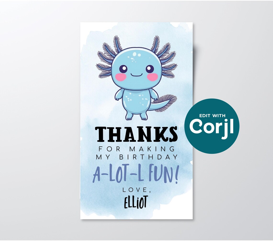 Editable Axolotl Birthday Favor Tag: Instant Download - Etsy